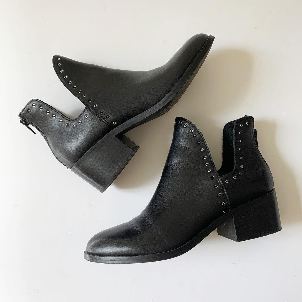 Chelsea & Violet Black Leather Studded Cut Outs Boot – Thanks, It's ...